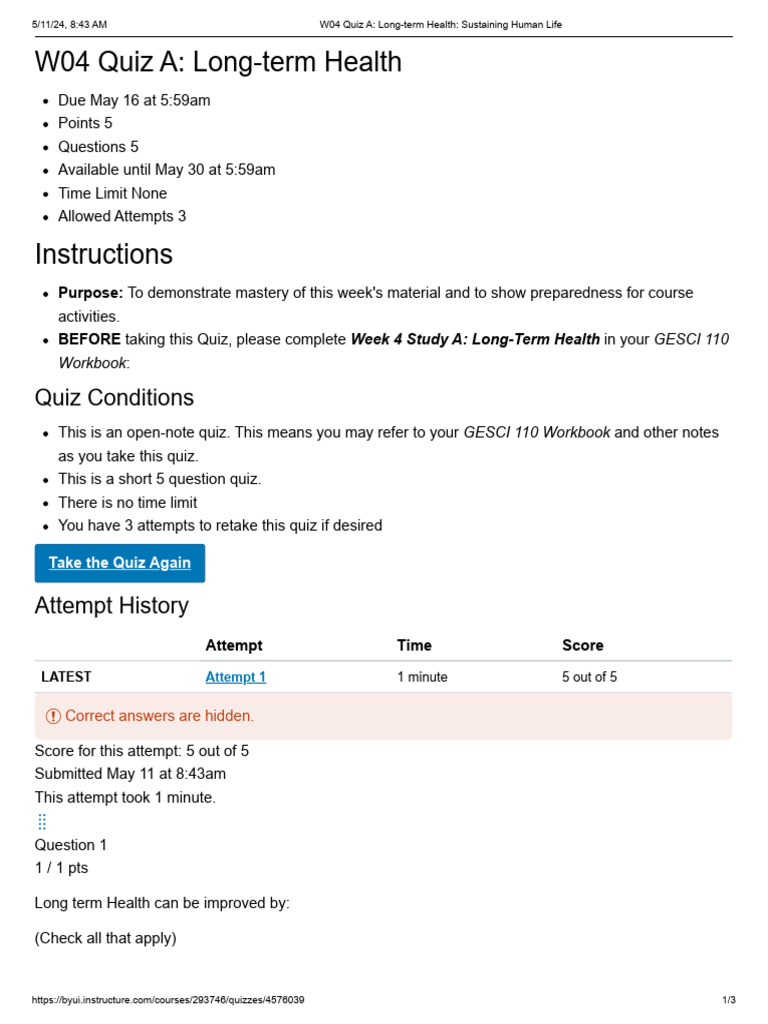 W04 Quiz A Long Term Health Sustaining Human Life - PDF 2 | PDF | Clinical Medicine | Causes Of ...