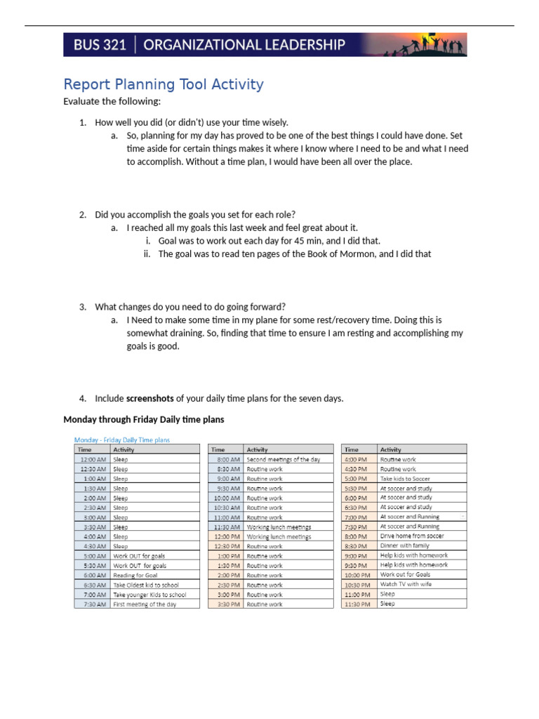 Weekly Time Management Evaluation | PDF