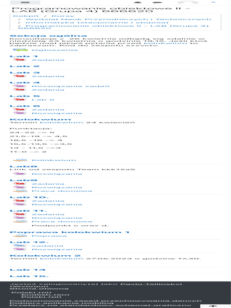 Kurs Programowanie Obiektowe II - LAB (Grupa 4) | PDF