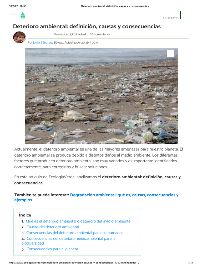 Deterioro Ambiental - Definición, Causas y Consecuencias | PDF | Contaminación | Entorno natural