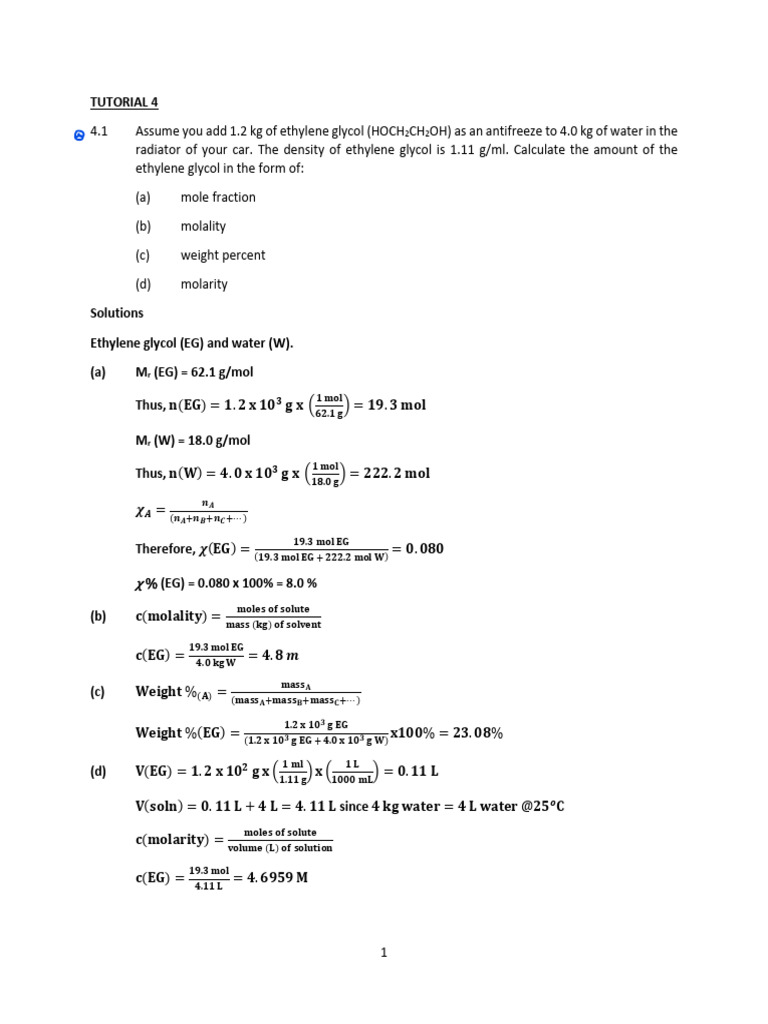 TUTORIAL 4 PHC25P2 Memorandum | PDF | Distillation | Concentration