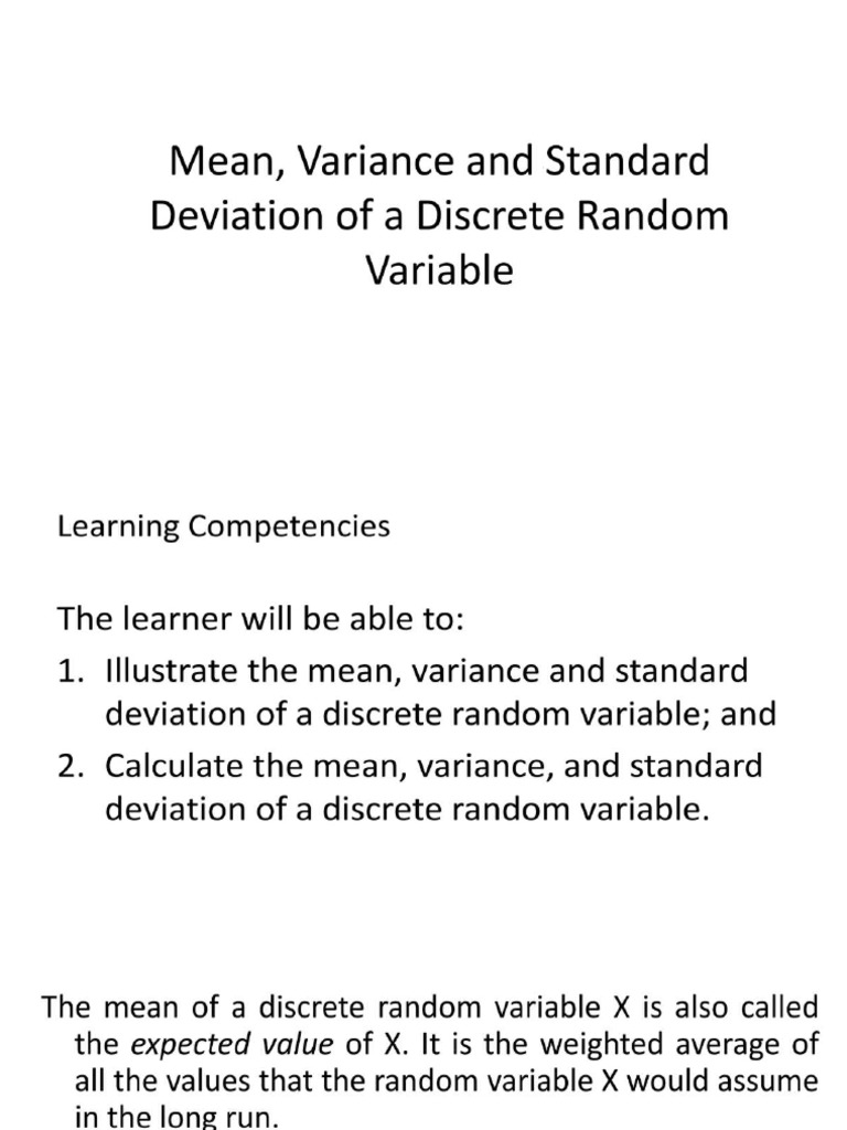 Mean Variance Standard Deviation | PDF Mean Variance Standard Deviation | PDF