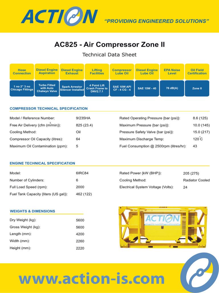 AC825 - Air Compressor Zone II | PDF | Diesel Engine | Horsepower