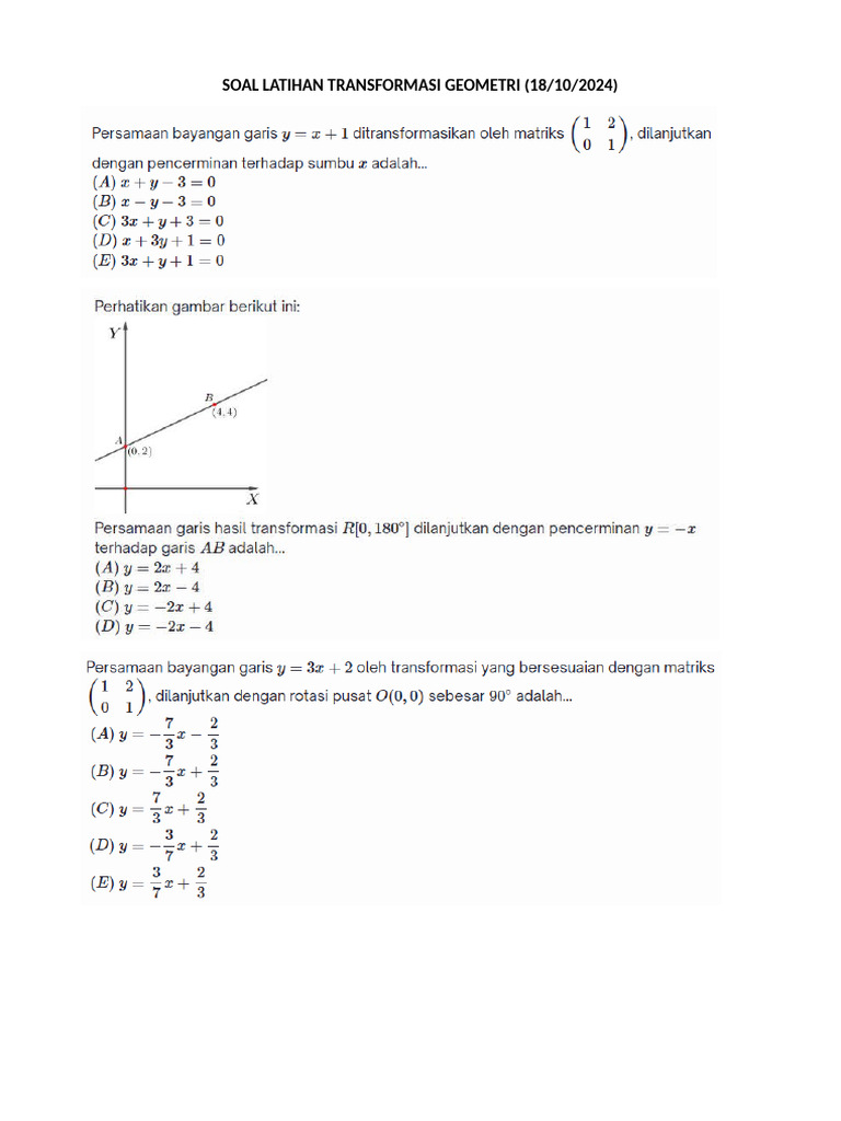 Soal Latihan Transformasi Geometri | PDF