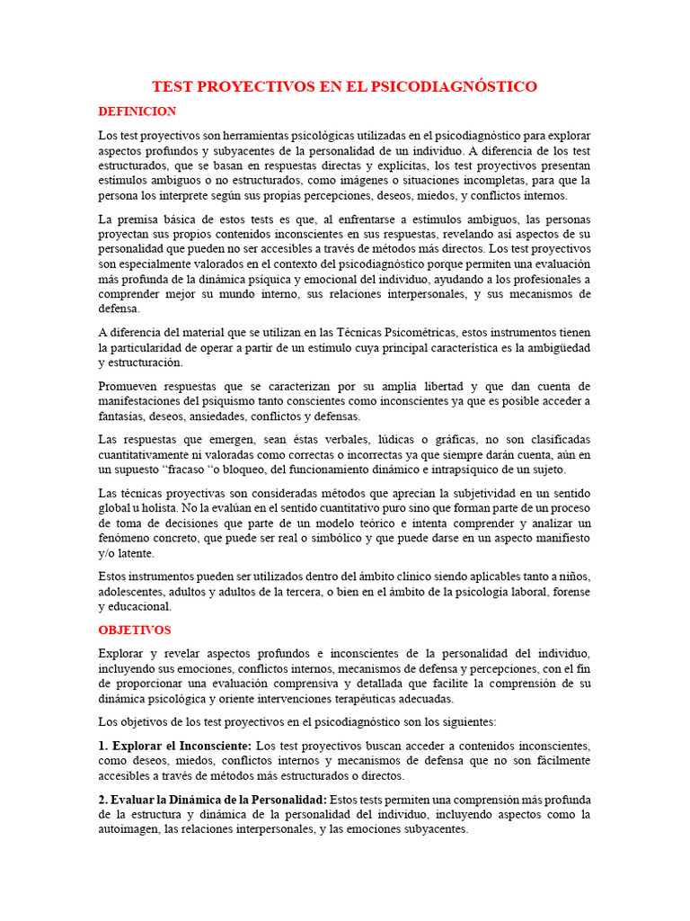 Test Proyectivos en El Psicodiagnóstico | PDF | Psicoanálisis | Mente ...