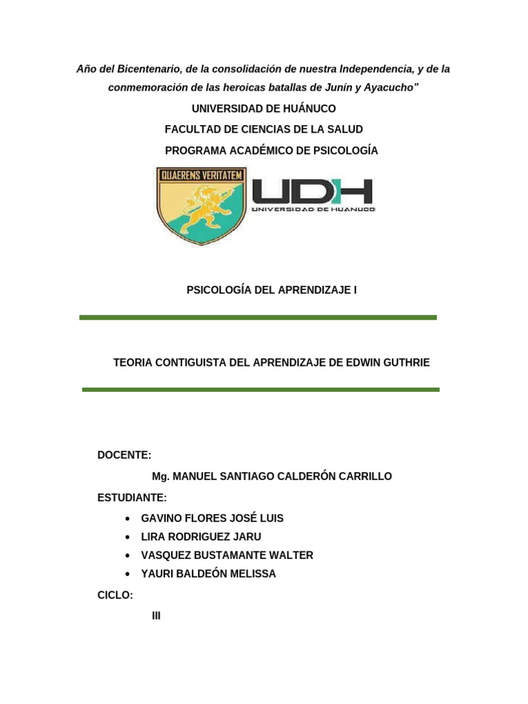 Teoría Contiguista Del Aprendizaje de Edwin Guthrie | PDF | Aprendizaje ...