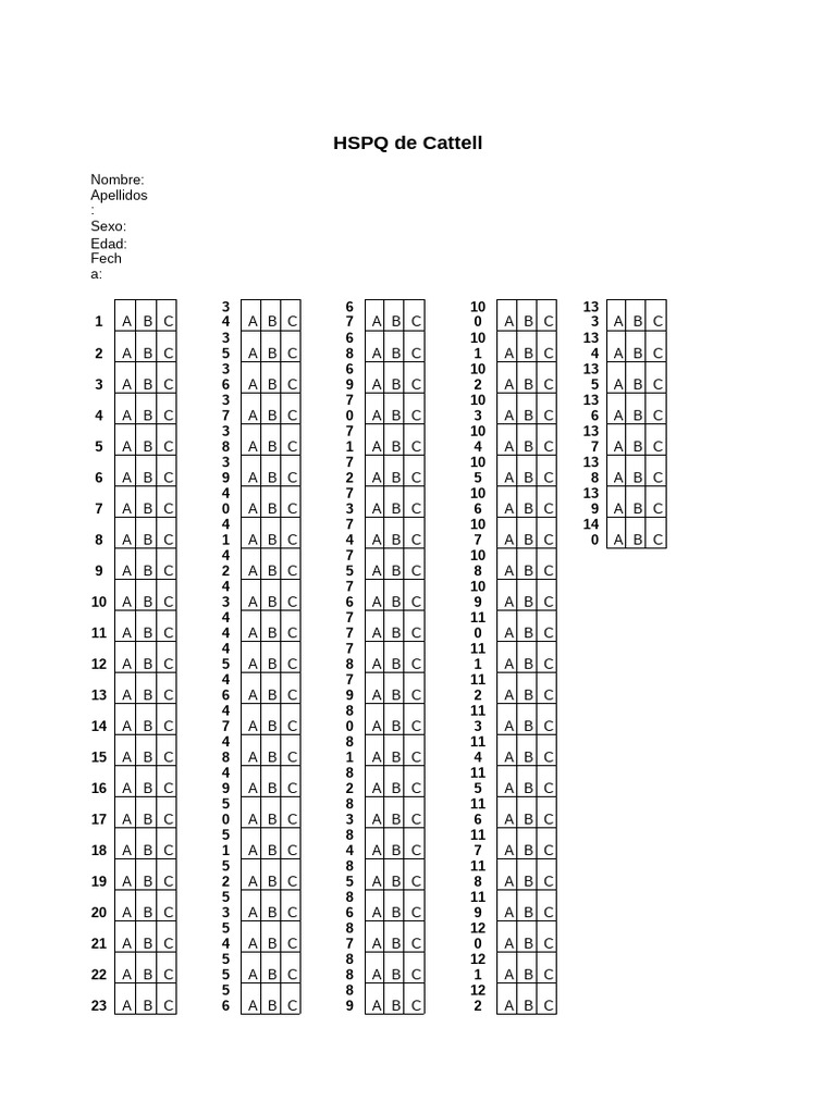 HSPQ de Cattell Forma A Hoja de Respuestas | PDF | Technology & Engineering