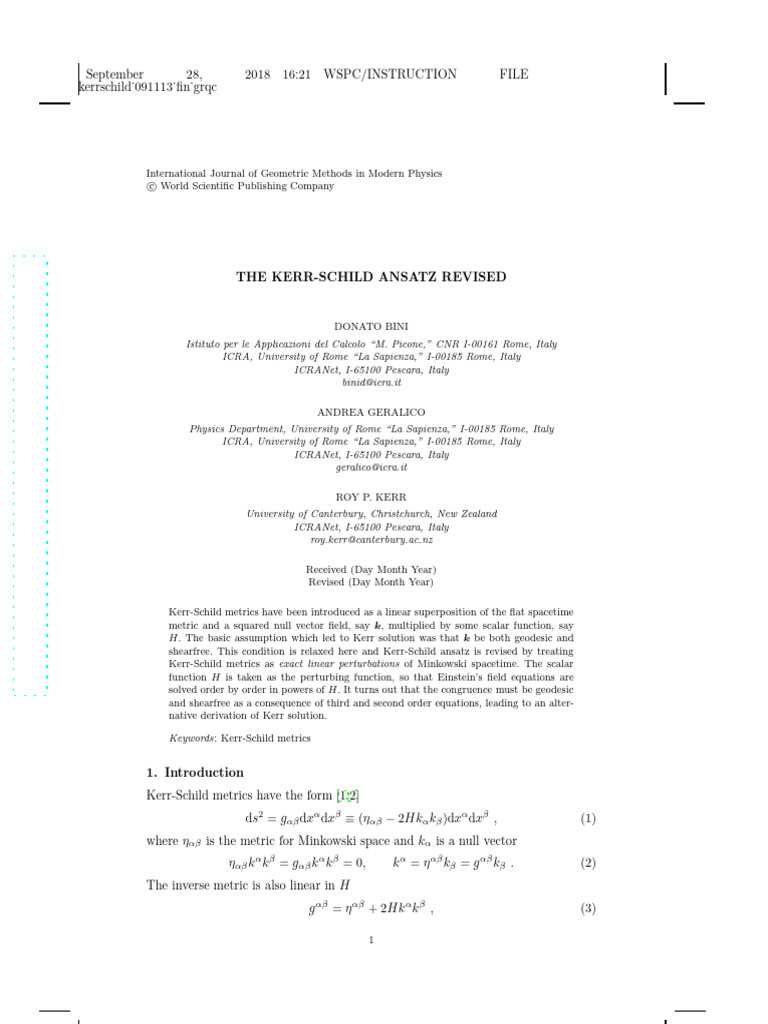 The Kerr-Schild Ansatz Revised | PDF | Mathematical Analysis | Equations