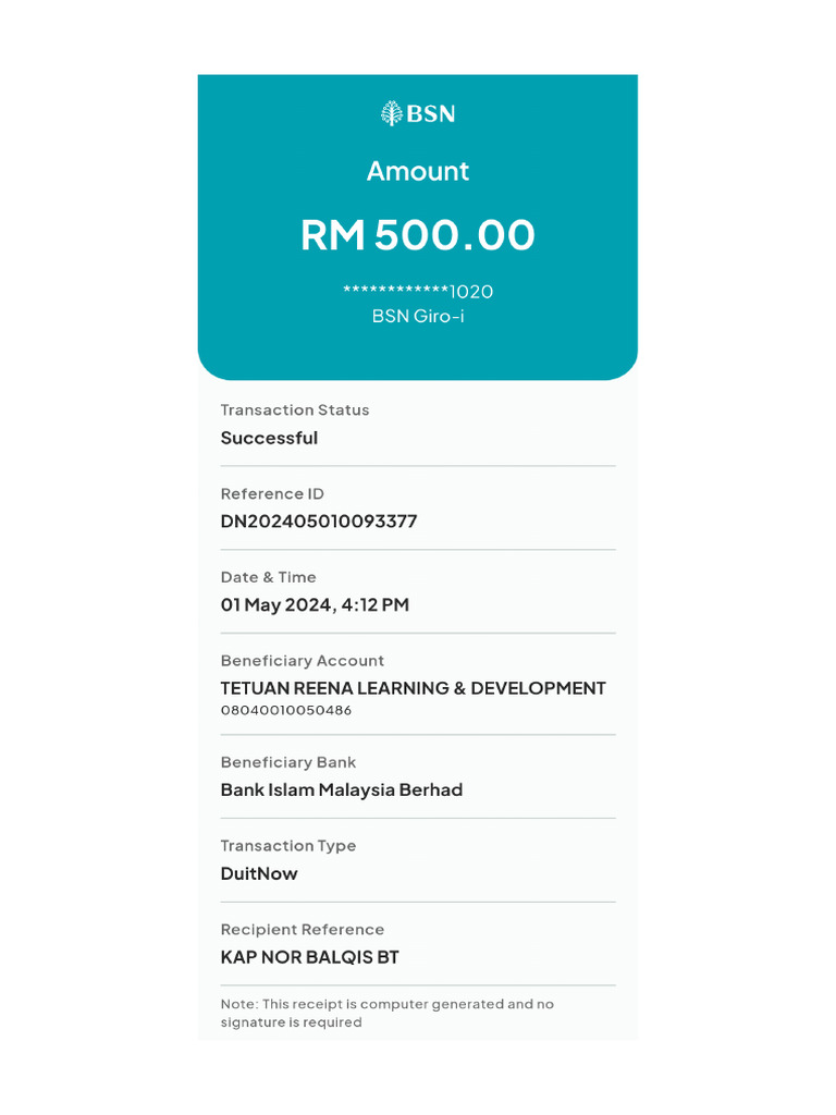 Bukti Yuran Kap Nor Balqis Binti Ahmad Fisol | PDF