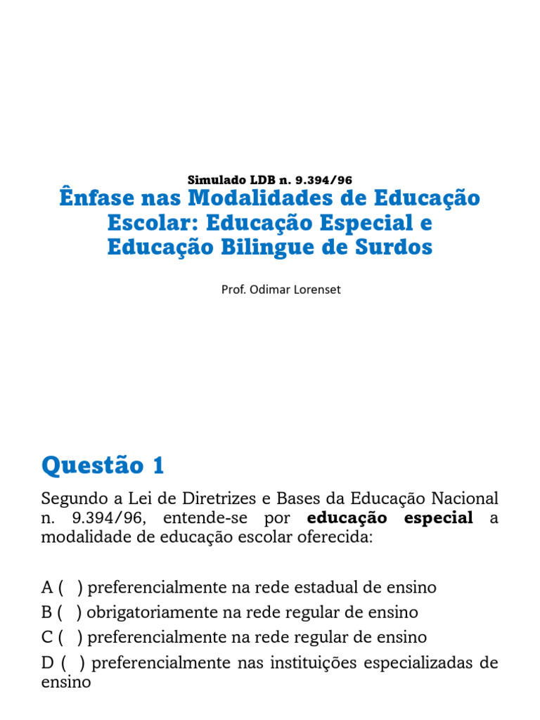 Simulado 3 - Modalides Especial e Bilingue | PDF | Educação Especial ...
