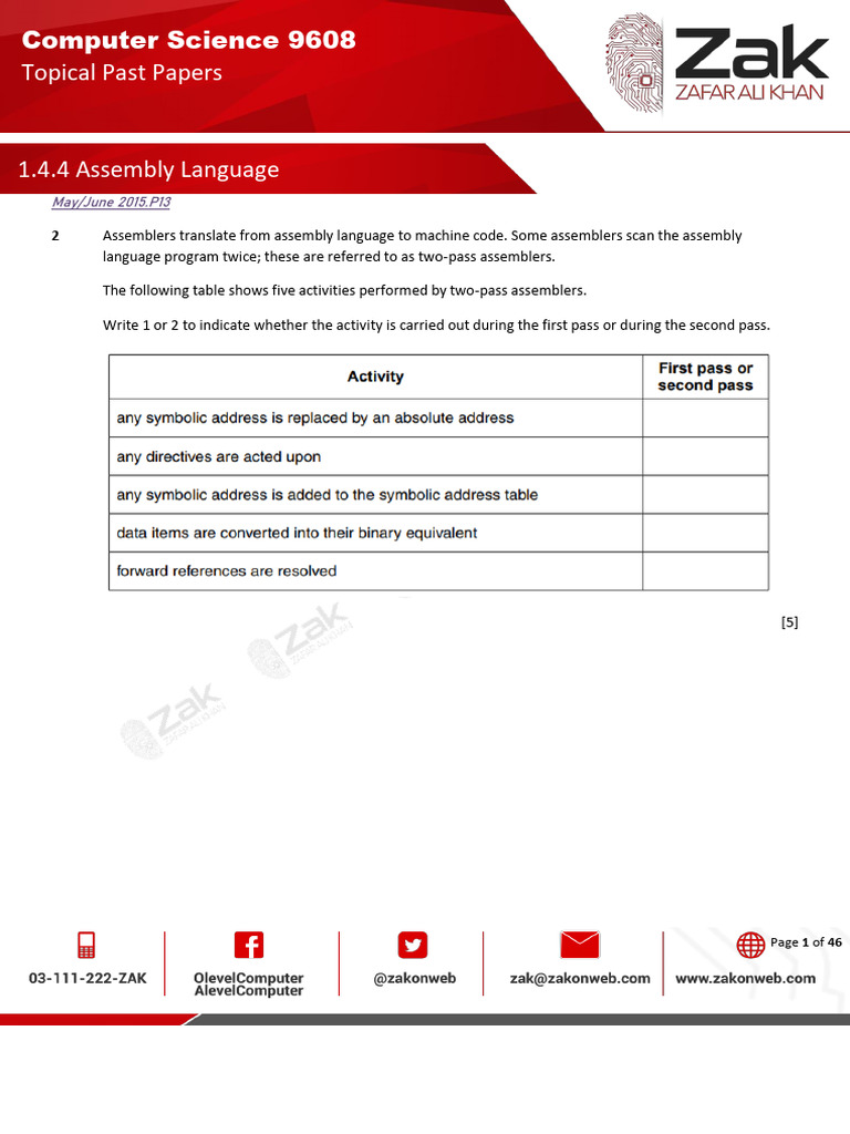 Assembly Language Past Papers Guide | PDF | Assembly Language | Central Processing Unit