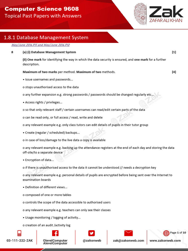 1.8.1 Management System (DBMS) (Answers) | PDF | Databases | Data