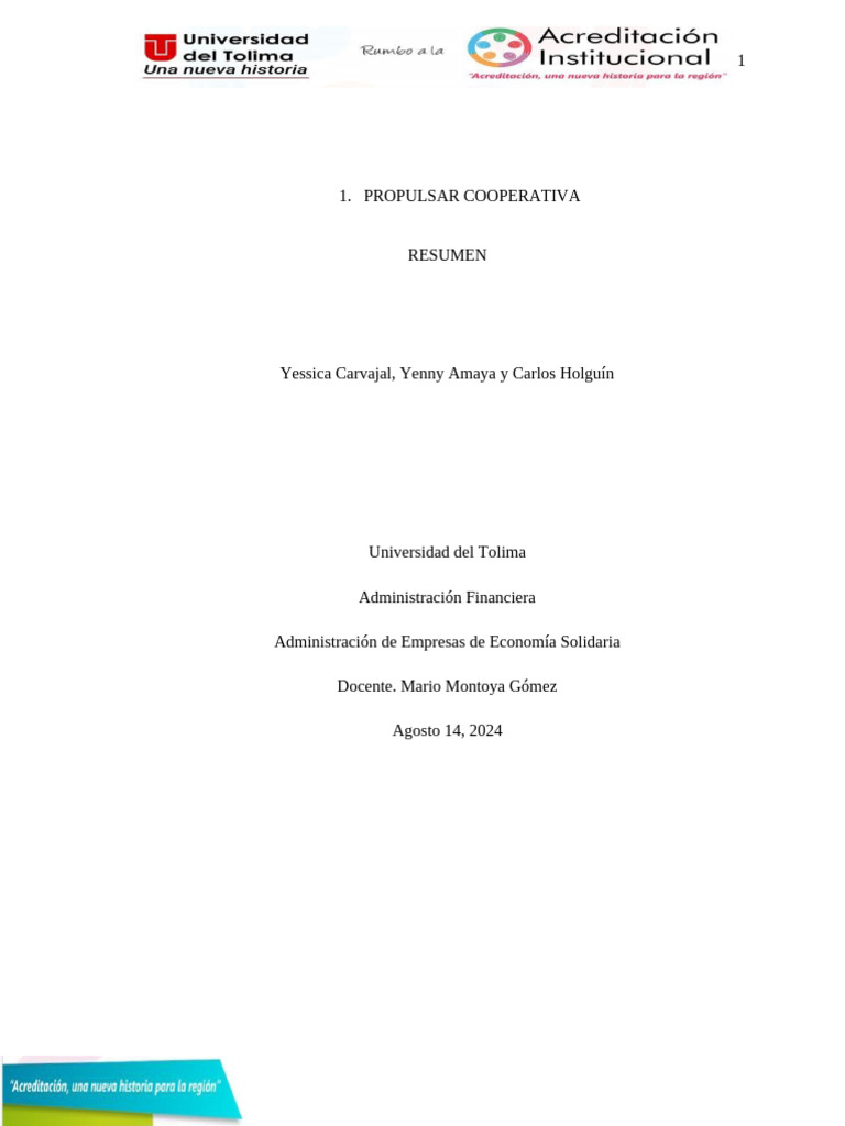 RESUMEN TRABAJO FINAL PROPULSAR | PDF | Cooperativa | Impuestos