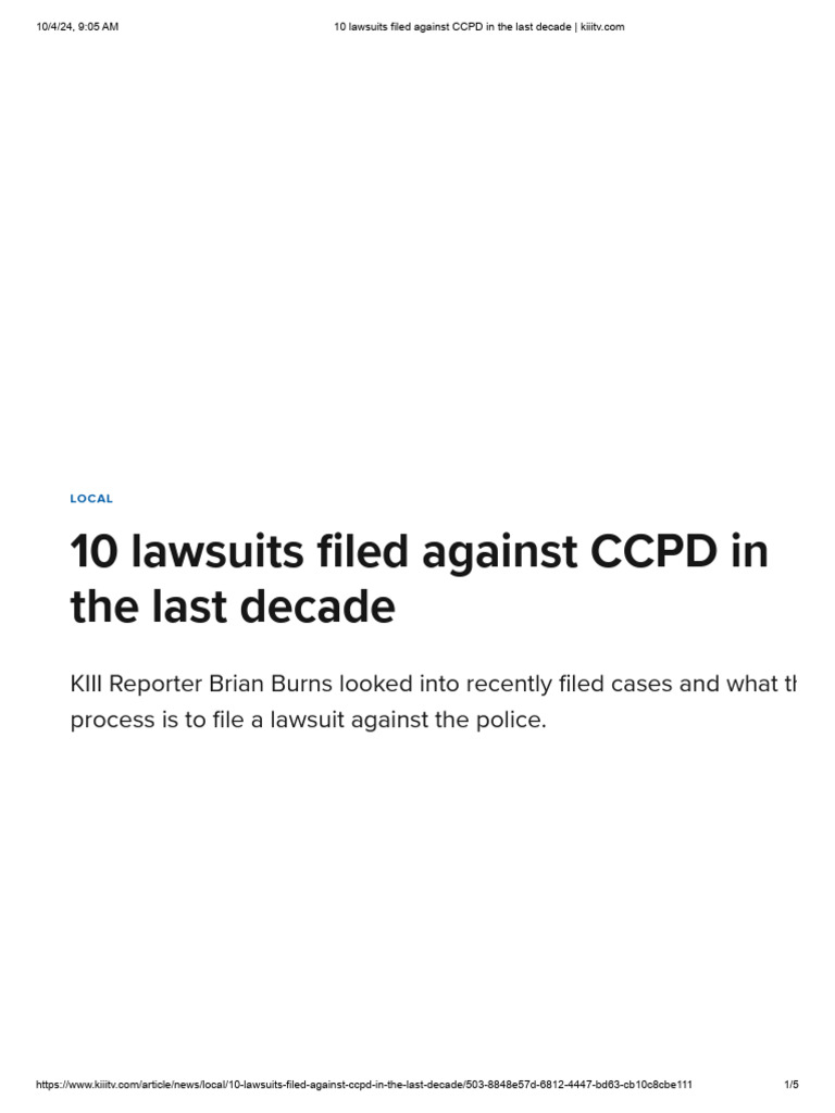 10 Lawsuits Filed Against CCPD in The Last Decade | PDF | Lawsuit | Complaint
