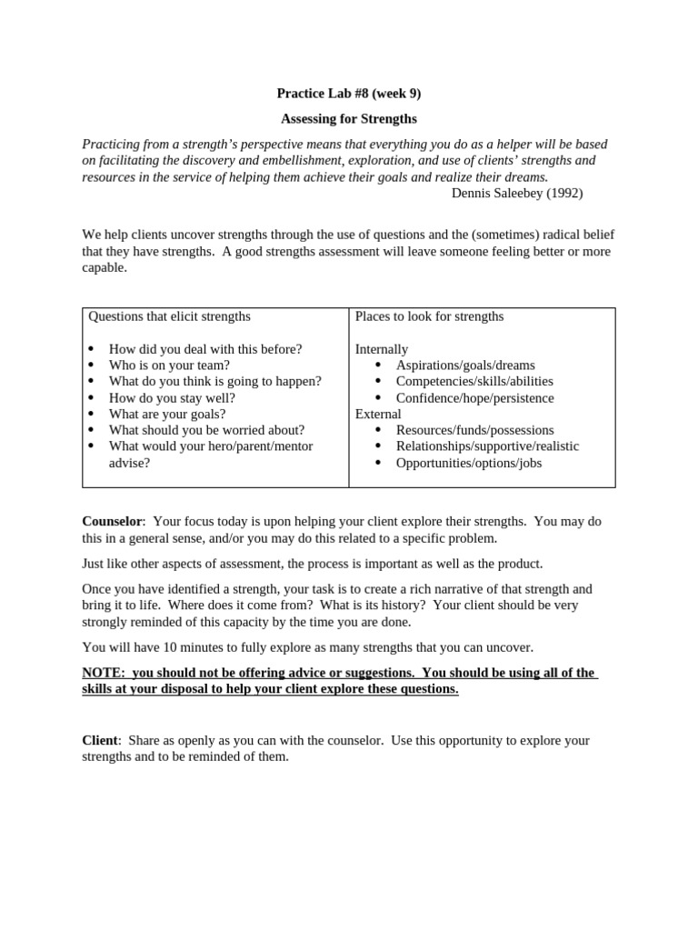 Lab 8 Week 9 - Assessing For Strengths Student | PDF