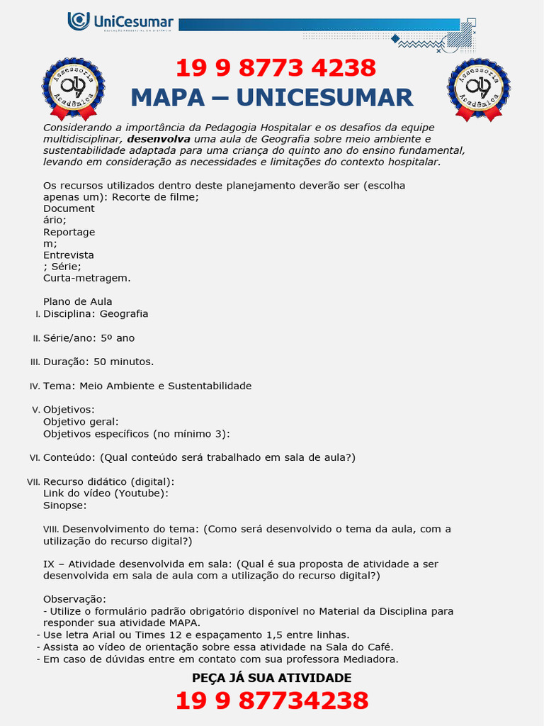 MAPA - Considerando A Importância Da Pedagogia Hospitalar e Os Desafios Da Equipe ...