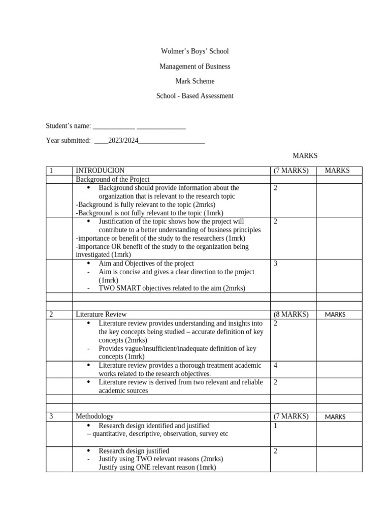 Mob SBA Mark Scheme Overview | PDF | Methodology | Data