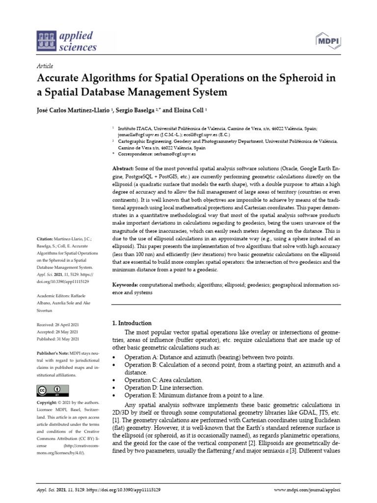 Accurate Algorithms For Spatial Operations On The | PDF | Geodesy ...