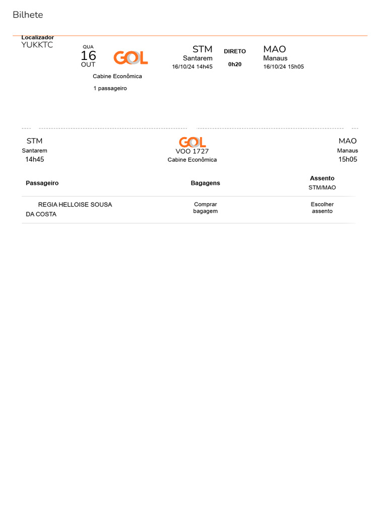 Imprimir Bilhete - Smiles Paulo Brasil | PDF