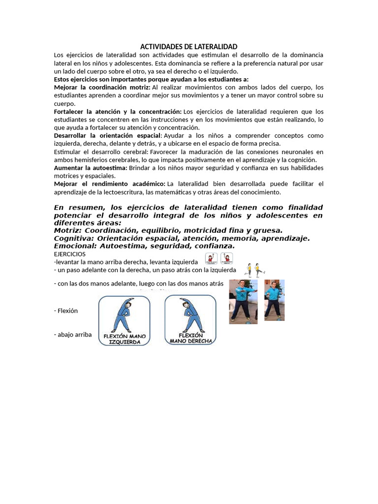 Ejercicios de Lateralidad | PDF