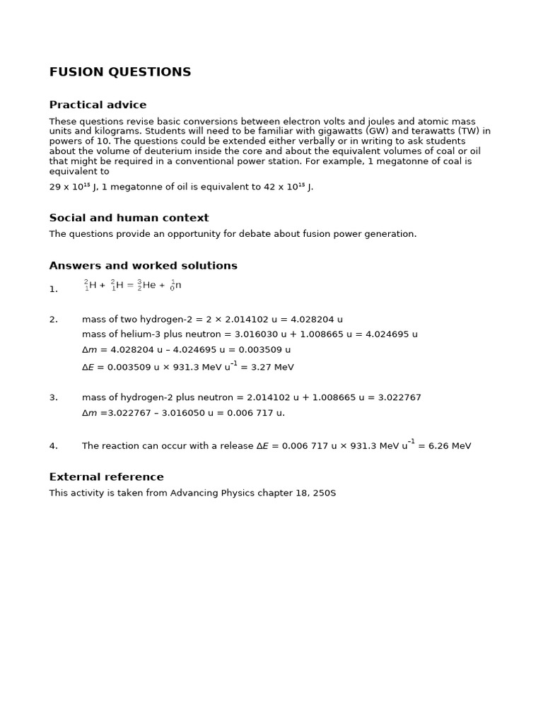 Fusion Energy Study Guide | PDF