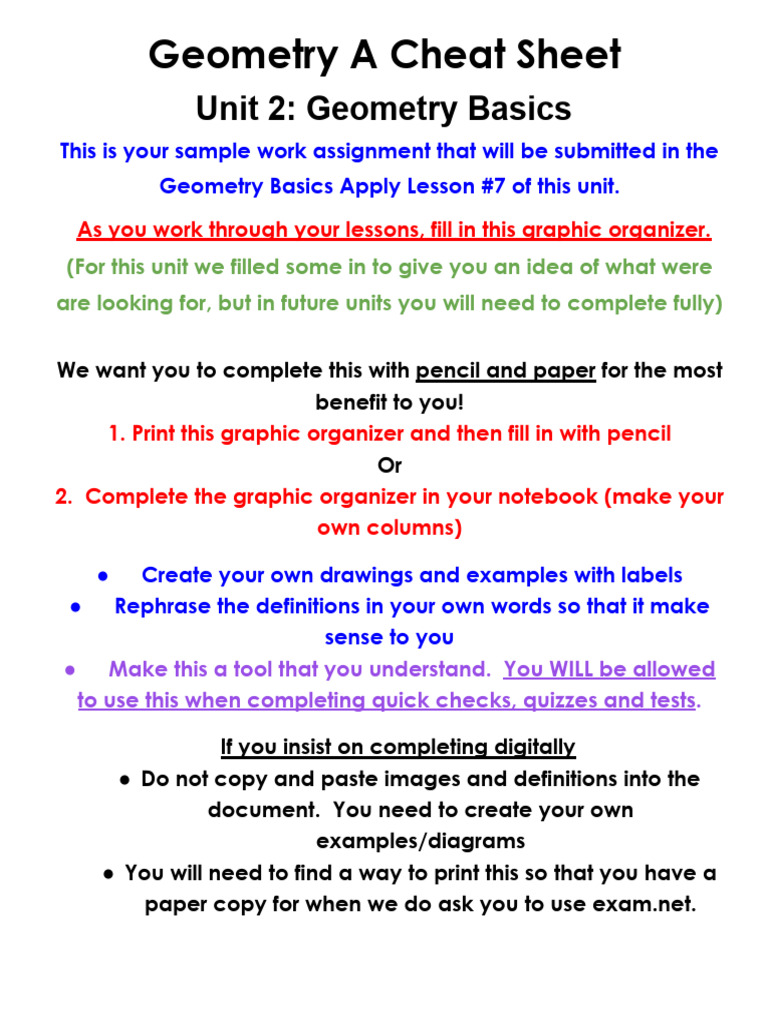 Unit 2 Geometry A Cheat Sheet - Partially Filled in | PDF | Line ...