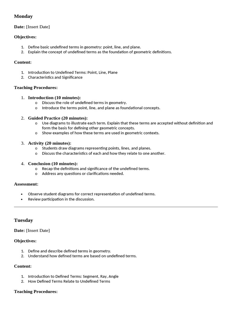 Weekly DLL Guide For Geometry | PDF | Line (Geometry) | Geometry