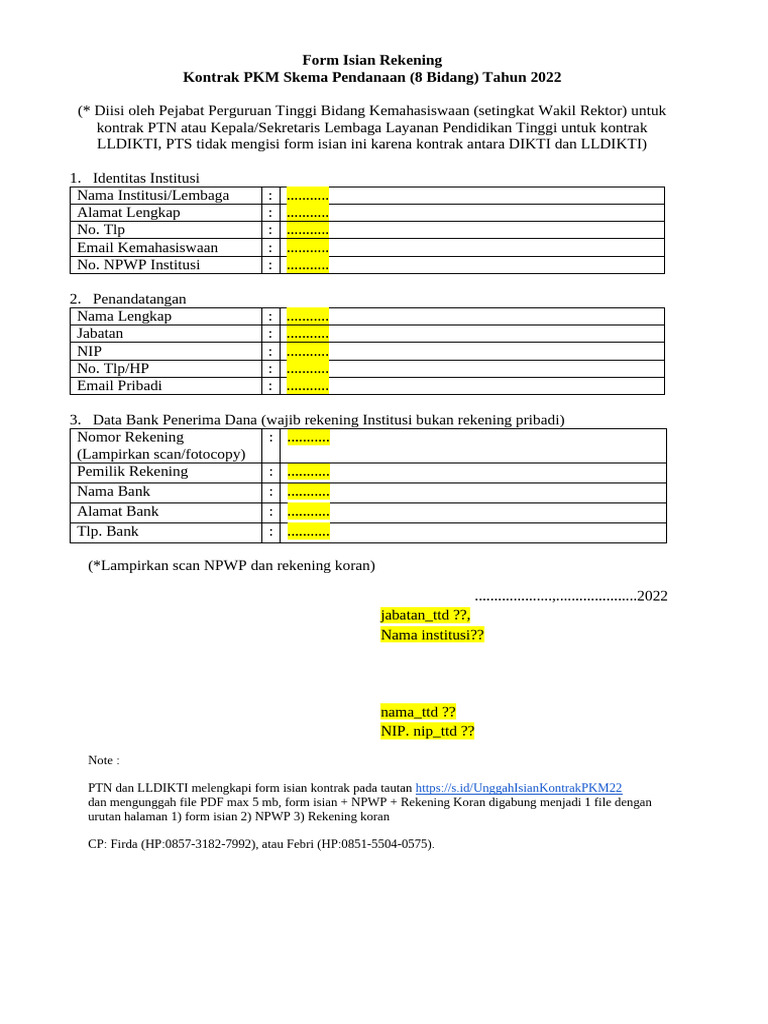 PKM 2022 Skema Pendanaan Template Isian Kontrak | PDF