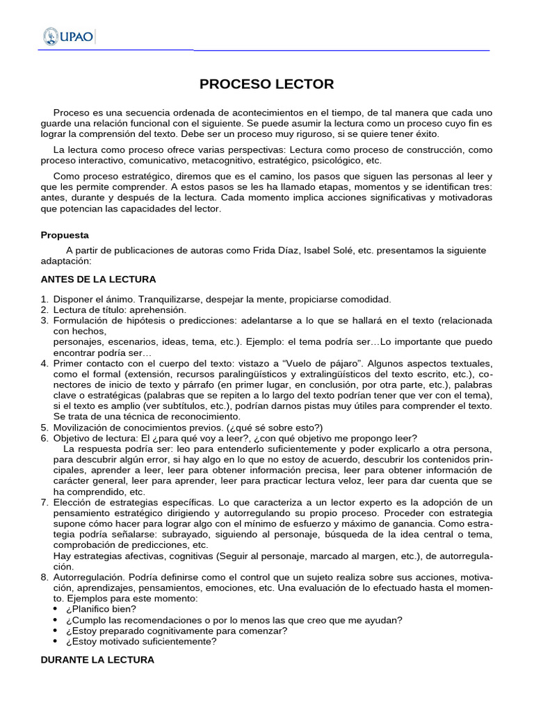1. El proceso lector | PDF | Aprendizaje | Ciencia cognitiva