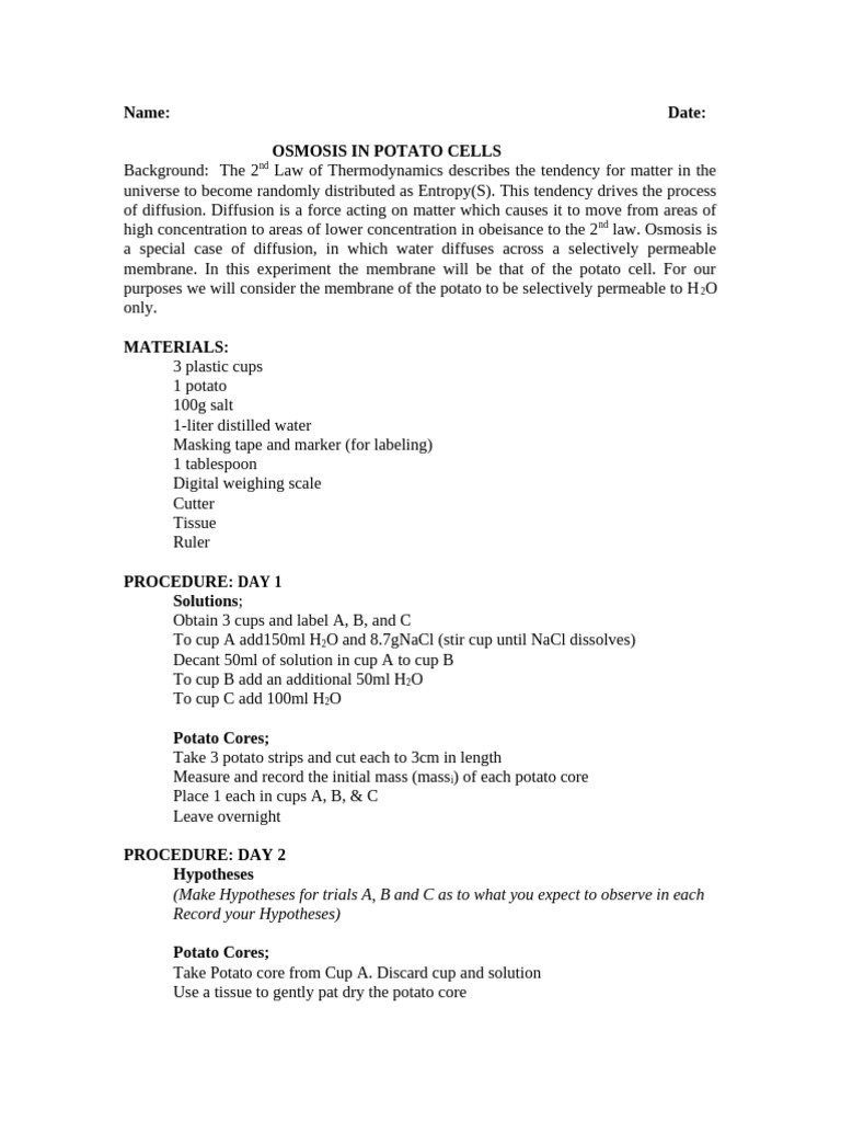 Lab Activity Osmosis | PDF