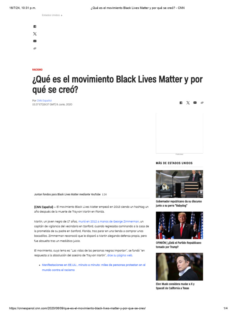 ¿Qué Es El Movimiento Black Lives Matter y Por Qué Se Creó - CNN | PDF ...