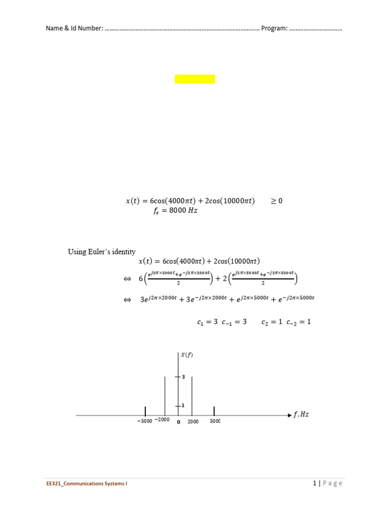 E321 Quiz 1 Solution | PDF | Spectral Density | Low Pass Filter