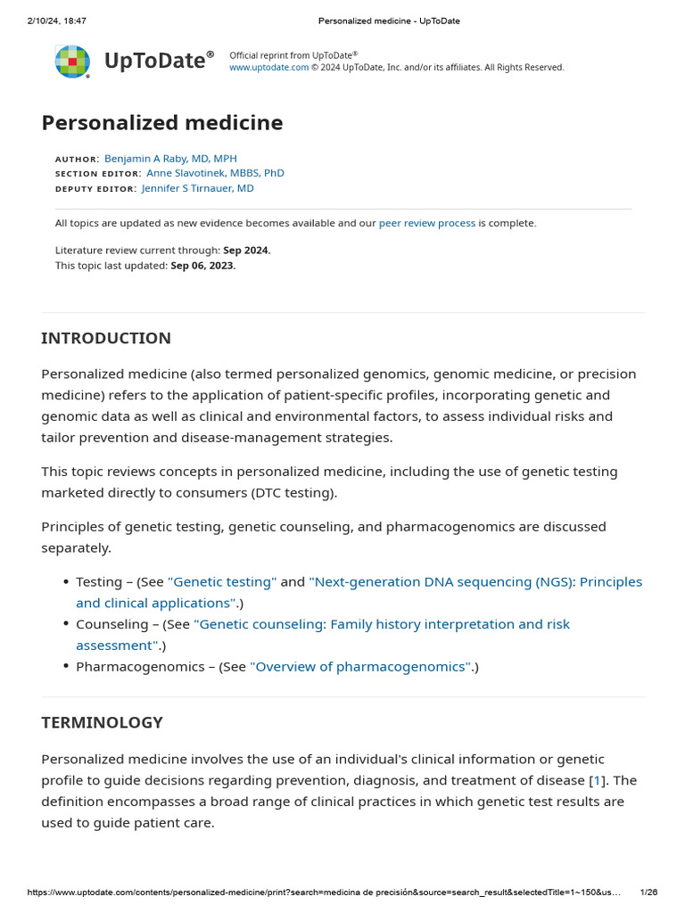 Personalized Medicine - UpToDate | PDF | Personalized Medicine ...