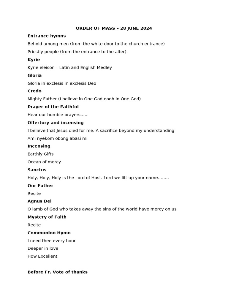 Order of Mass - 28 June 2024 | PDF | Religion & Spirituality