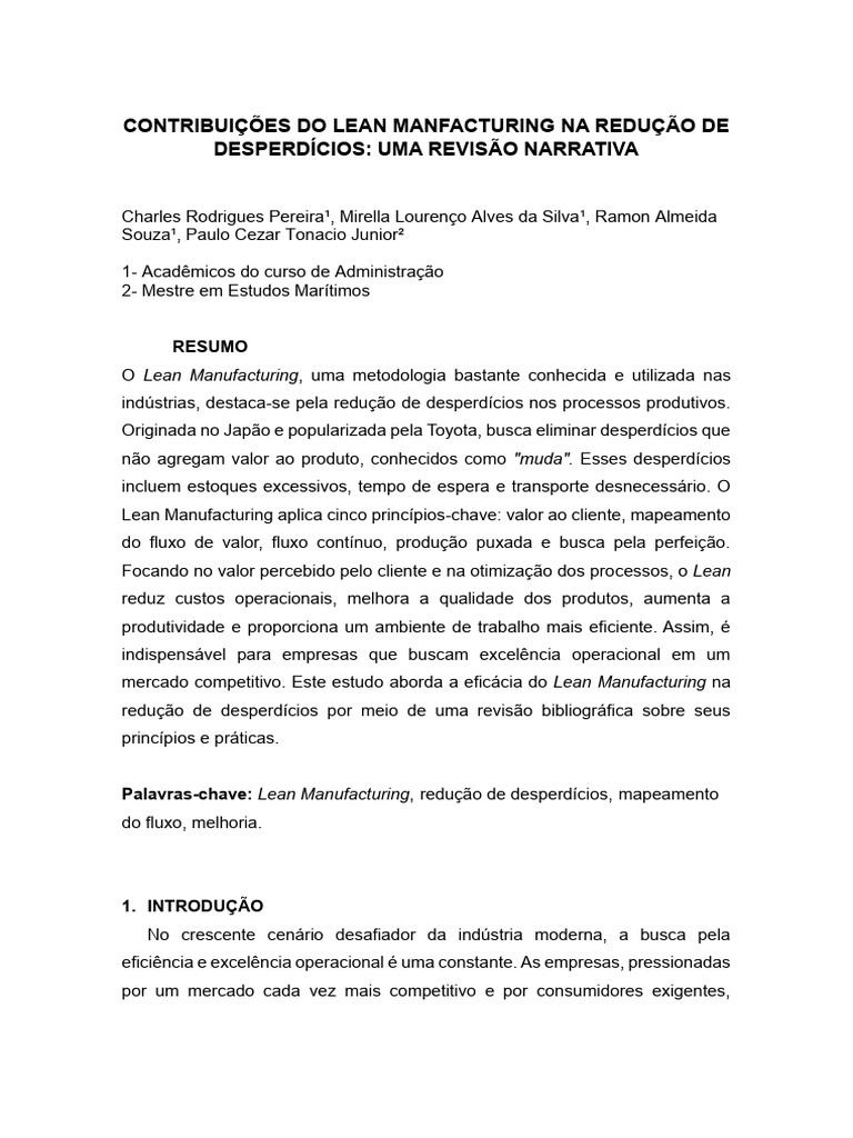 TCC Lean Manufacturing Revisado VFinal | PDF | Fabricação enxuta | Despesa