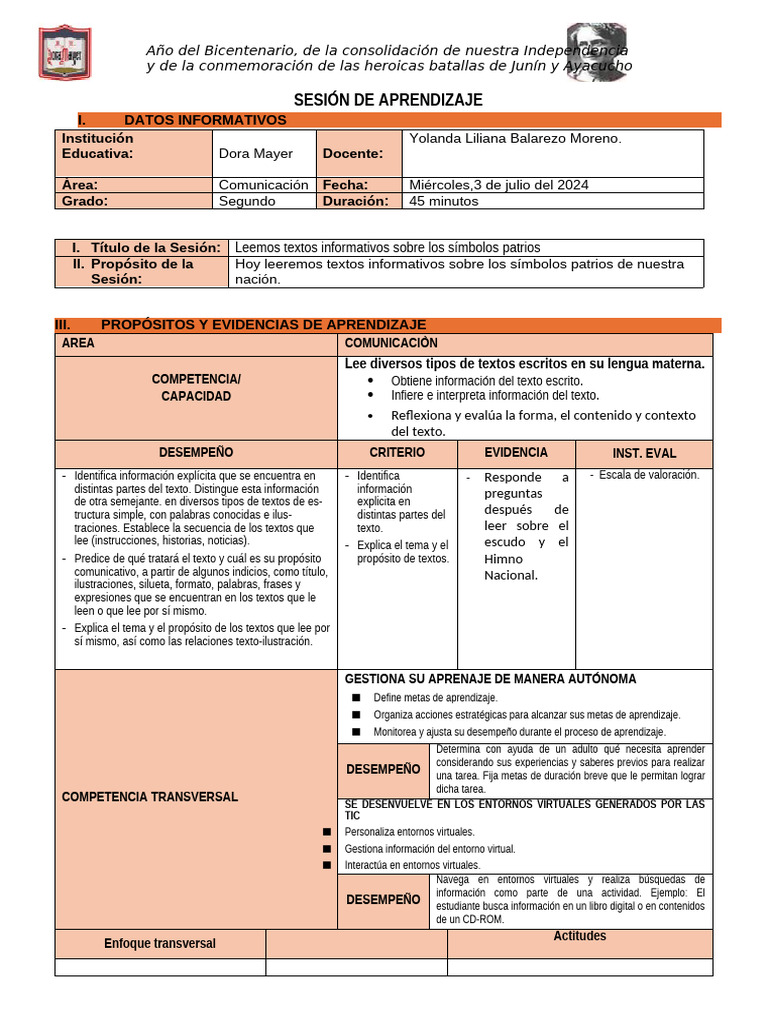 Sesión-CM-03-07-Leemos Un Texto Informativo Sobre Los Simbolos Patrios ...