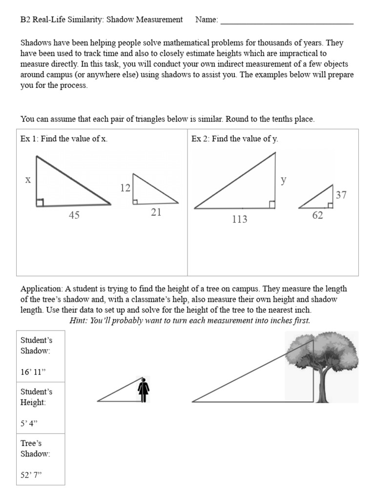 B2 Real-Life Similarity - Shadow Measurement | PDF | Measurement ...