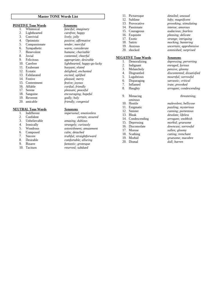 Tone LIST | PDF