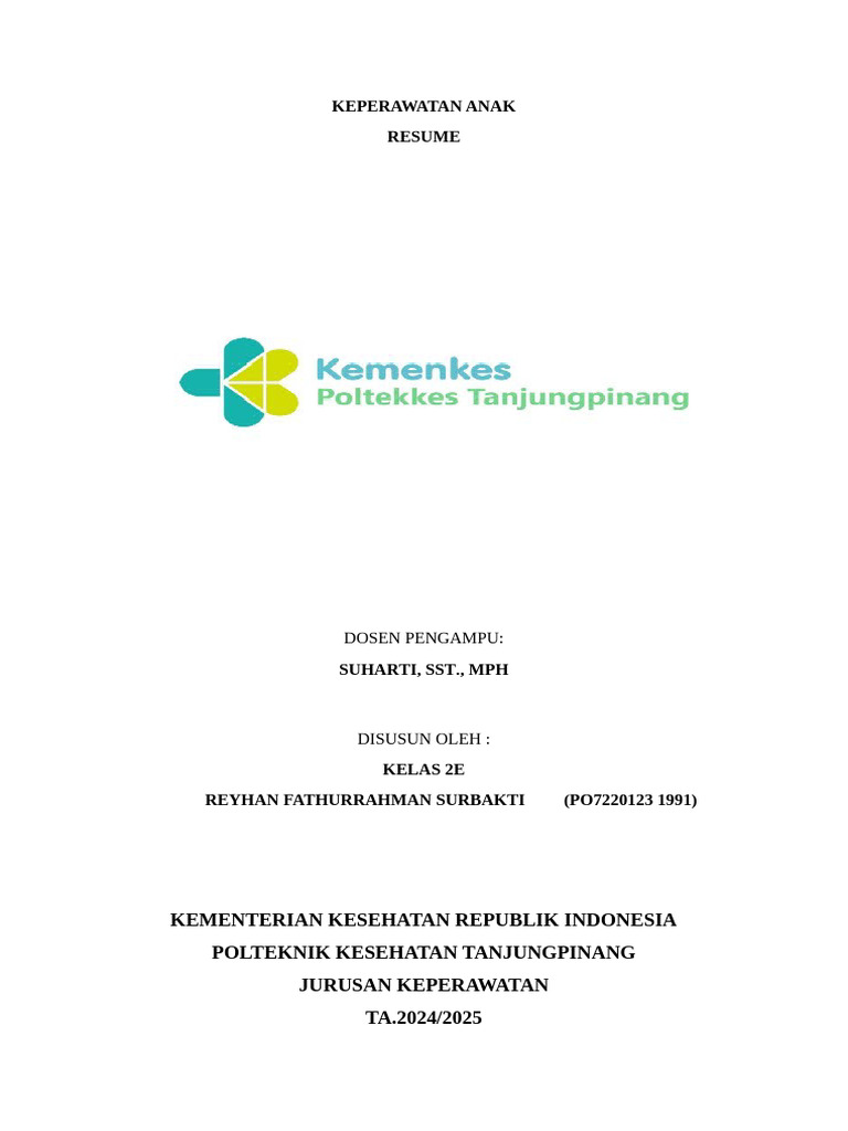 Reyhanfathurrahmansurbakti - 2ekep - Resume Kep Anak | PDF | Pengembangan Diri | Sains & Matematika