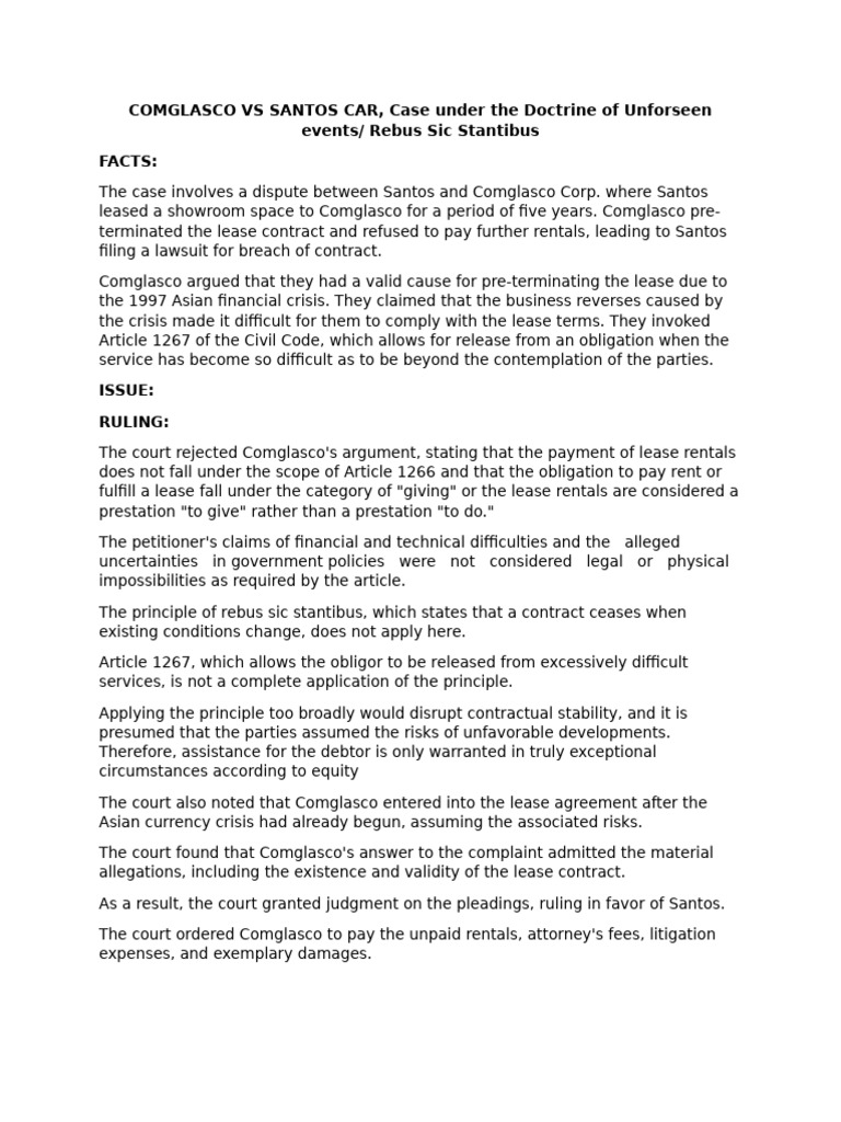 Comglasco Vs Santos Car Case Digest | PDF | Lease | Judgment (Law)