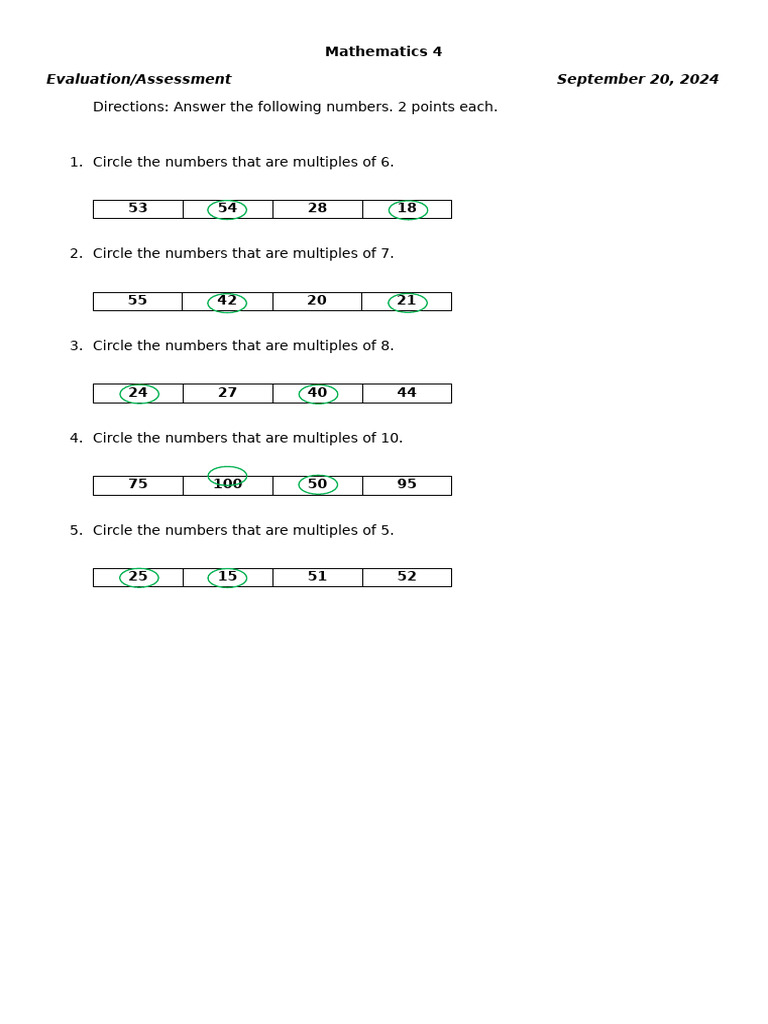 Multiples 4 Eval Sept 20 | PDF