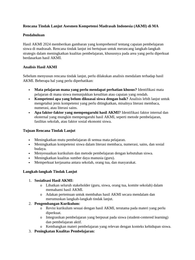 Rencana Tindak Lanjut AKMI di MA | PDF | Karier & Perkembangan