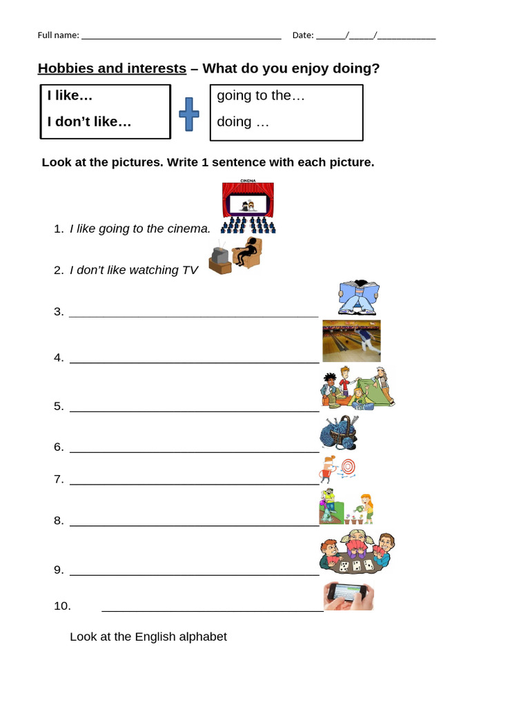 Hobbies and Sports Interest Worksheet | PDF
