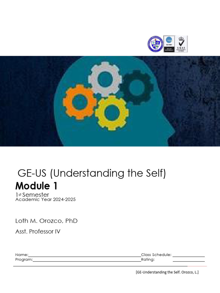GE-US Module 1 | PDF | Philosophy Of Self | Identity (Social Science)