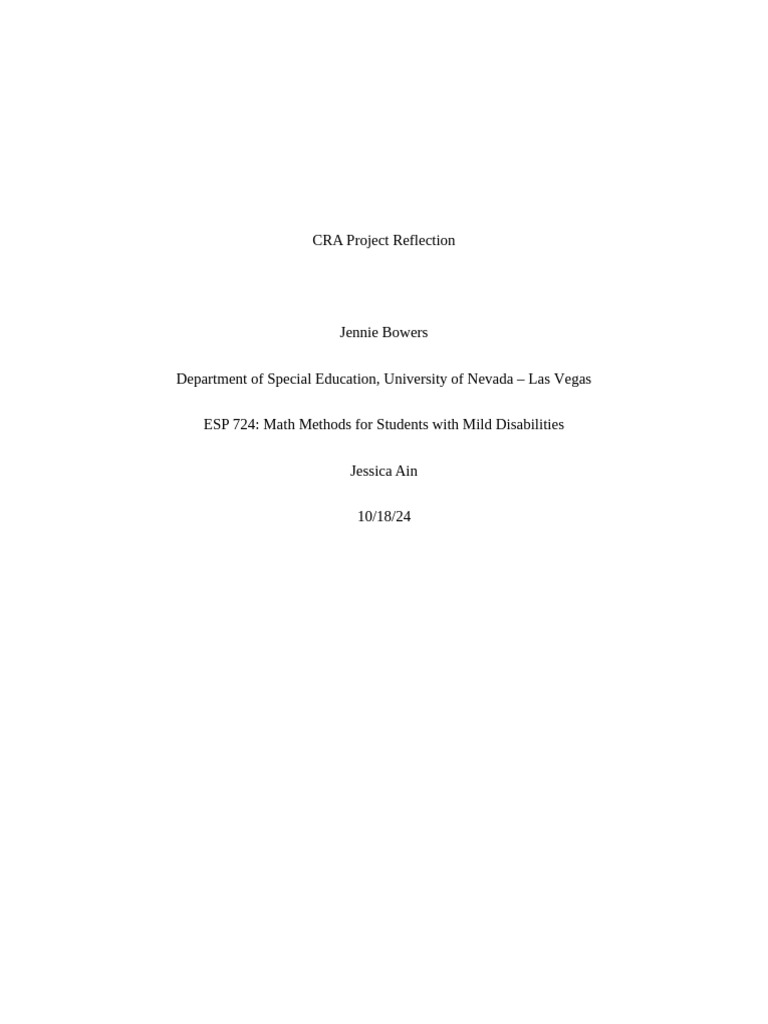 CRA Project Reflection | PDF | Equations | Cognitive Science