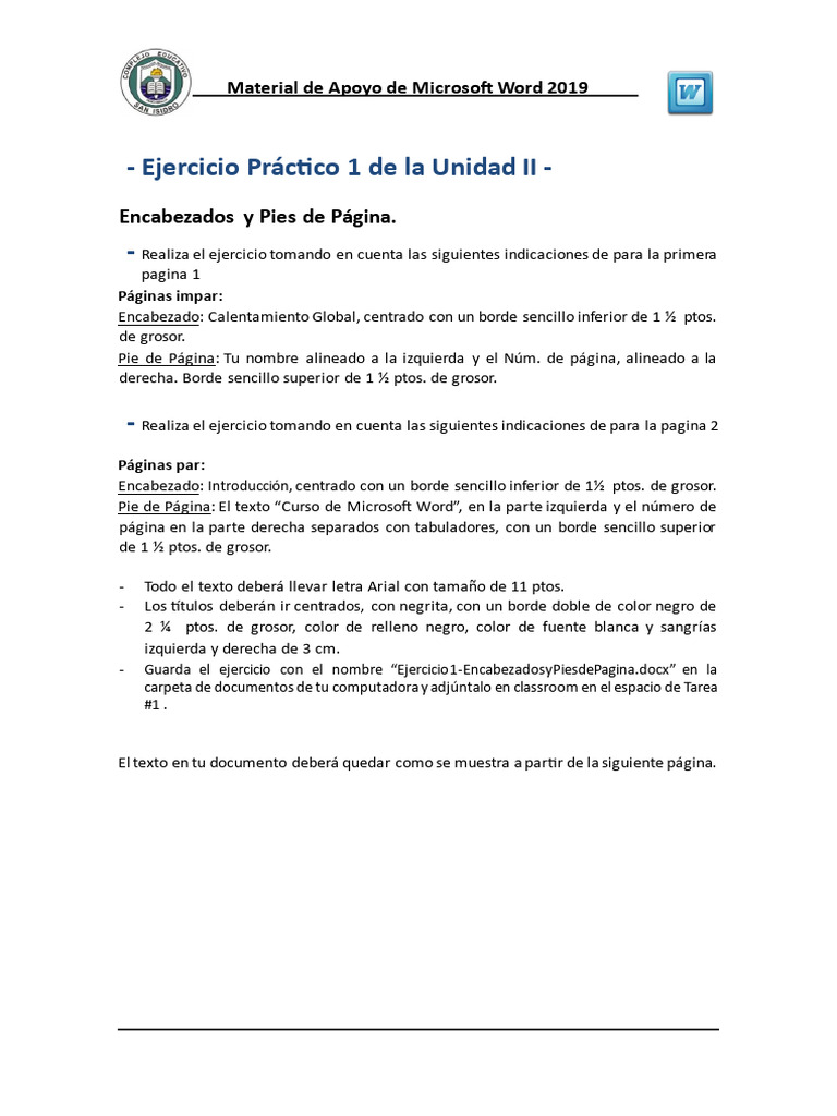 EJERCICIO PRACTICO #1 UNIDAD II 1° AÑO GRAL A Y TECN A | PDF