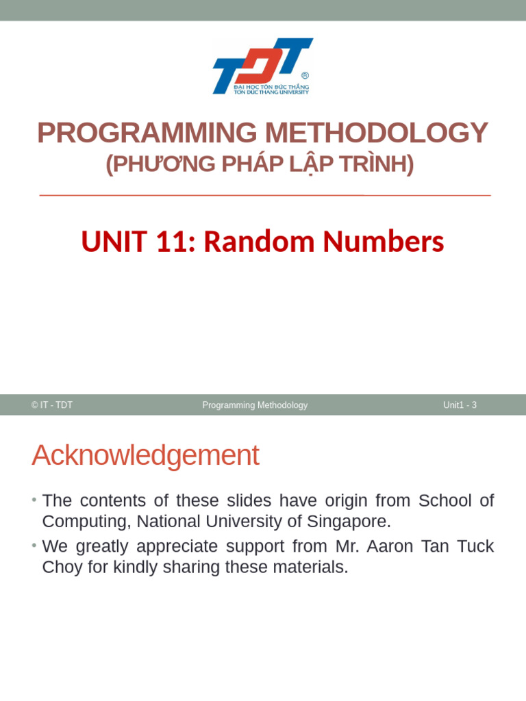 Unit 11 - Random Numbers | PDF | Computer Programming | Probability Theory