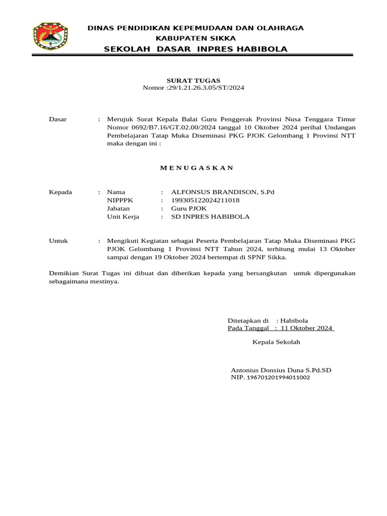 Surat Tugas PTM | PDF