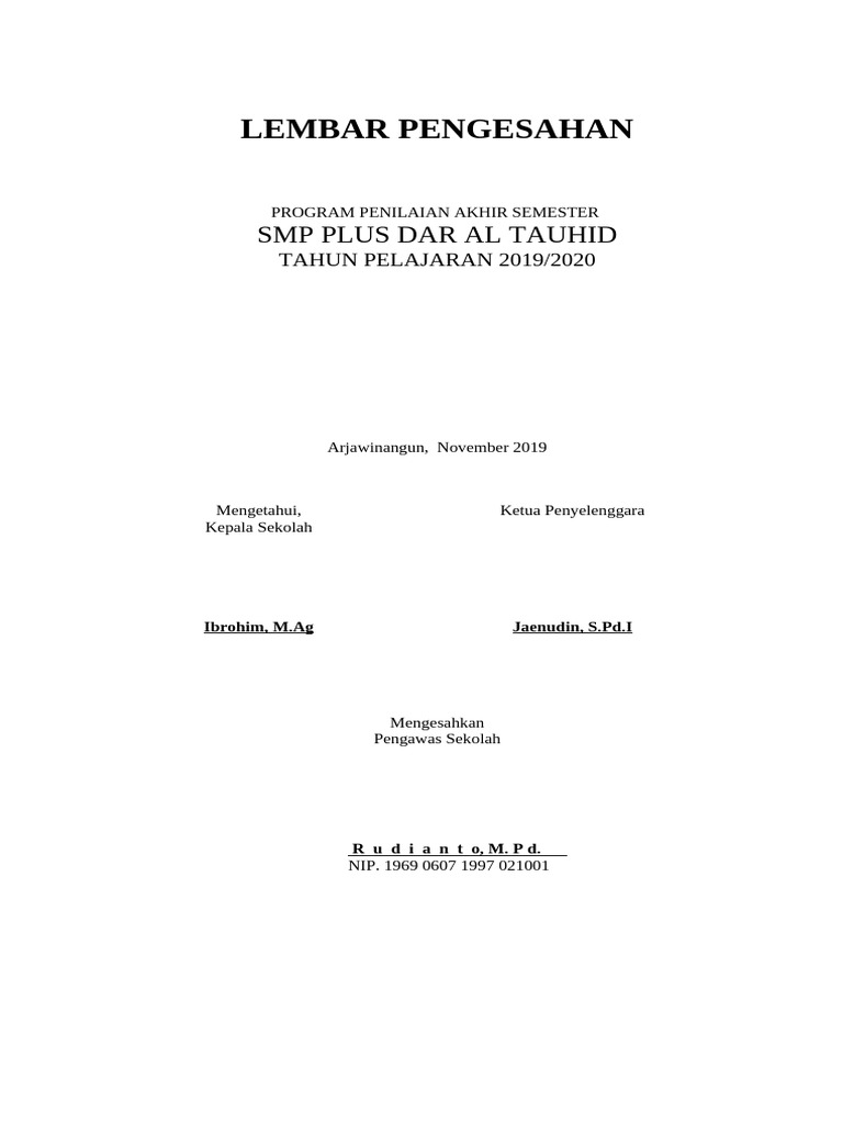 Program UAS SMP Plus Dar Al Tauhid 2019 | PDF