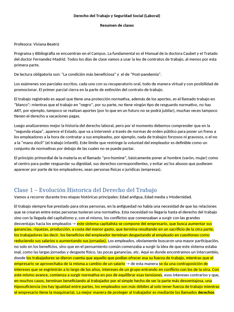 Resumen de clases Laboral | PDF | Derecho laboral | Feudalismo
